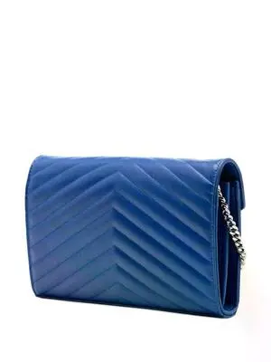 Saint Laurent Grain De Poudre Monogram Envelope Chain Wallet - Blue