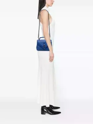 Saint Laurent 2015 Medium Quilted Chevron Sheepskin College Satchel - Blue