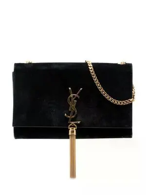 Saint Laurent Medium Suede Monogram Kate Tassel Crossbody Bag - Black