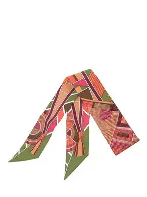 Hermès 20th Century L Art Indien Des Plaines Silk Twilly Scarf Scarves - Orange