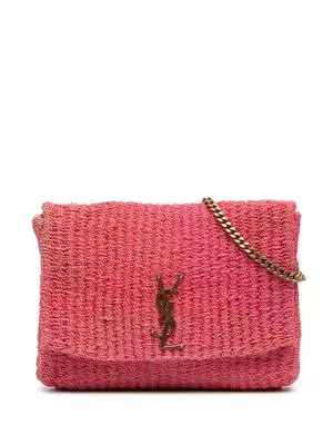 Saint Laurent 2023 Medium Raffia Monogram Kate Crossbody Bag - Pink