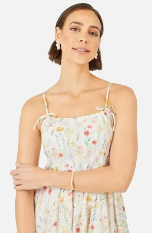 YUMI Botanical Embroidery Midi Dress