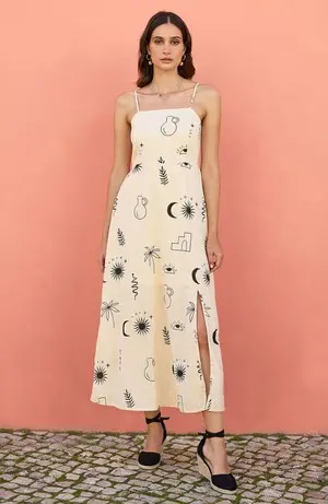 YUMI Mystic Print Cotton Midi Dress