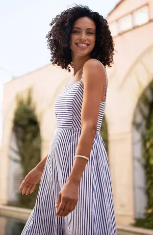 YUMI Cotton Striped Midi Sun Dress