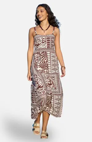 YUMI Printed Midi Dress - Brown