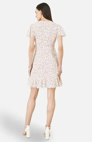 YUMI Ditsy Print Frill Wrap Dress - White