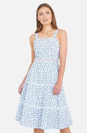 YUMI Floral Lace-trimmed Midi Dress