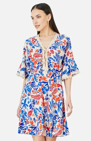 YUMI Leaf Print Tunic Dress - Multi