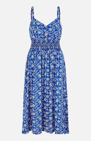 YUMI Printed Sweetheart Neckline Midi Dress