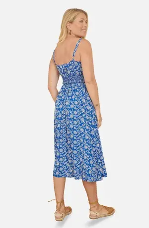 YUMI Printed Sweetheart Neckline Midi Dress