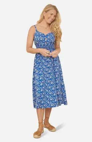 YUMI Printed Sweetheart Neckline Midi Dress