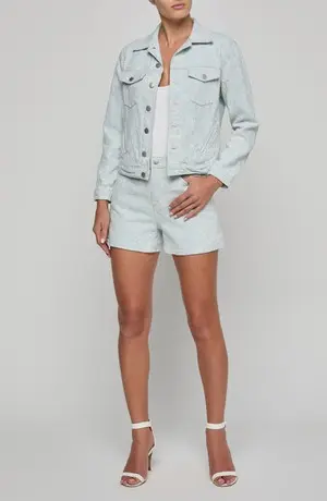 L'Agence Maven Floral Stitch Denim Jacket - Cloud Damask