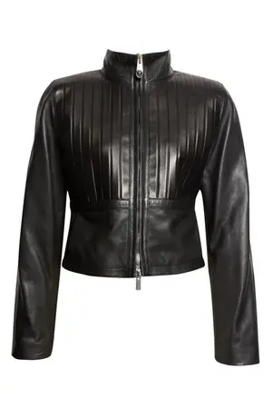 Versace Cropped Plonge Leather Jacket