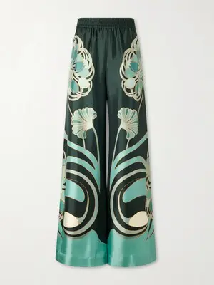 La DoubleJ Palazzo Printed Silk-twill Wide-leg Trousers - Blue