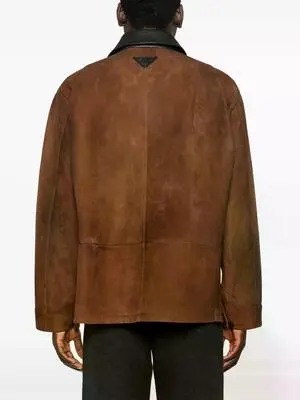 Prada Contrast-collar Suede Jacket - Brown