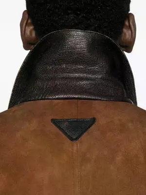 Prada Contrast-collar Suede Jacket - Brown