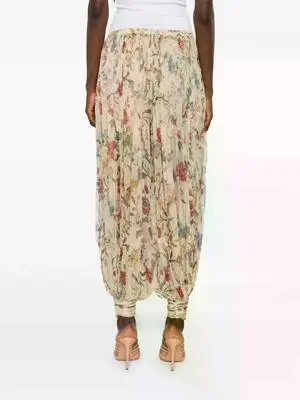 INTO THE EAST Floral-print Pleated Trousers - Neutrals
