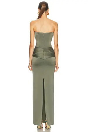 Alex Perry Strapless Longline Corset Twist Drape Column Dress - Deep Sage