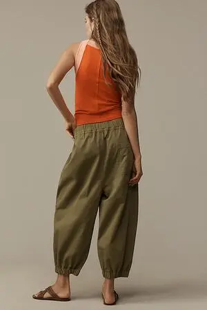 PILCRO Cotton Linen Cropped Barrel Joggers