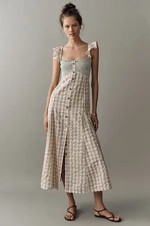 PILCRO Cotton Button-front Midi Dress - Gingham/disty