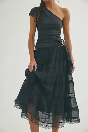Free People Lily Lace Midi Skirt - Black