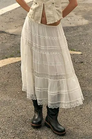 Free People Lily Lace Midi Skirt