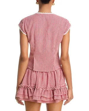 WAYF Aria Top Gingham Shirt With Lace Trim - Red