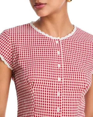 WAYF Aria Top Gingham Shirt With Lace Trim - Red