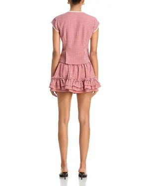 WAYF Aria Top Gingham Shirt With Lace Trim - Red
