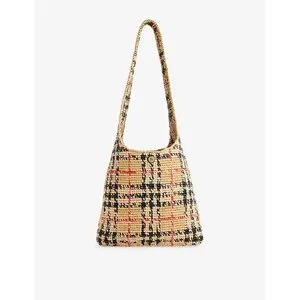 Burberry Small Margate Check Raffia Hobo Bag - Sand