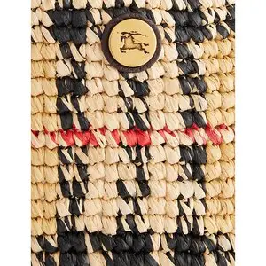 Burberry Small Margate Check Raffia Hobo Bag - Sand