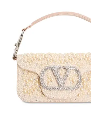 Valentino Garavani Small Shoulder Bag With Imitation Pearl Embellishment - Cream