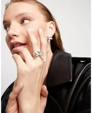UNODE50 Sterling Plated Dragonfly Statement Ring - Silver