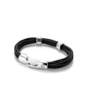 UNODE50 Multi-strand Leather Bracelet With -plated Circles