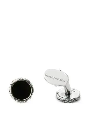 Emanuele Bicocchi Onyx Arabesque Cufflinks - Silver