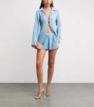 Cult Gaia Sinclair Plissé Origami Shorts - Blue