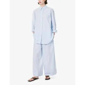 TOTEME Embroidered Wide-leg Cotton And Linen Trousers - Sky