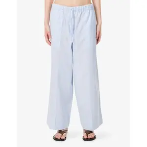 TOTEME Embroidered Wide-leg Cotton And Linen Trousers - Sky
