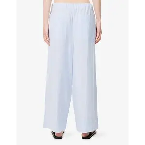 TOTEME Embroidered Wide-leg Cotton And Linen Trousers - Sky