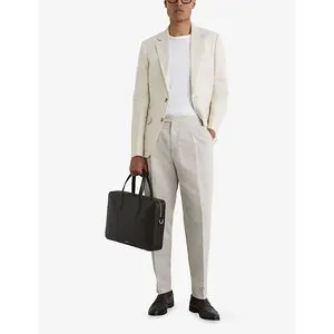 REISS Checked Linen And Cotton Trousers