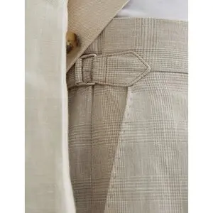 REISS Checked Linen And Cotton Trousers