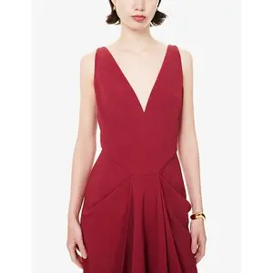 Givenchy Sleeveless Plunging V-neck Midi Dress - Red Cherry