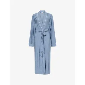 Eberjey Gisele Printed Stretch-jersey Robe - Duo Stripe Slate Blu/ivy