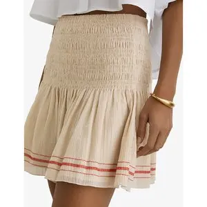 REISS Catie Shirred-waist Cotton-blend Mini Skirt