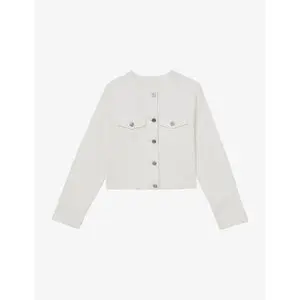 REISS Medora Round-neck Denim Jacket - White