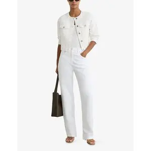 REISS Medora Round-neck Denim Jacket - White