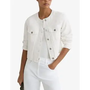 REISS Medora Round-neck Denim Jacket - White