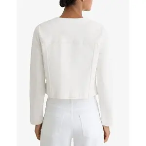 REISS Medora Round-neck Denim Jacket - White