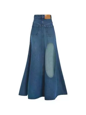 A.W.A.K.E. Mode Flared Denim Maxi Skirt With Cut-out Detail - Blue