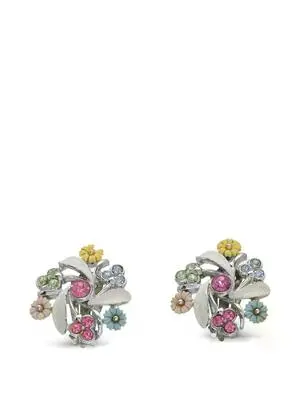 Vintage Floral-motif Clip-on Earrings - Silver